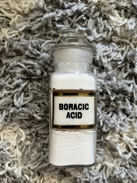 ANTIQUE APOTHECARY GLASS Label Bottle Boracic Acid Powder 1889 WT Co St ...