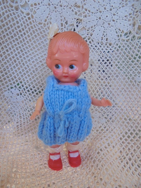 VINTAGE EVERGREEN HONG Kong Small Plastic Doll 14.5Cm 9006 Moulded Hair ...