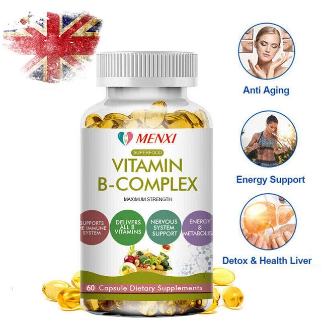 60x Vitamin B Complex Vitamins B1 B2 B3 B5 B6 B8 B12 Energy