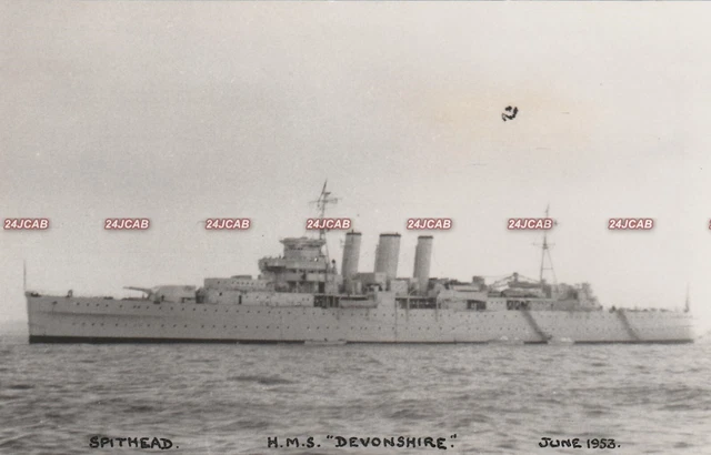 ROYAL NAVY RP Postcard. HMS "Devonshire" cruiser. WW2. Spithead. QE11 ...