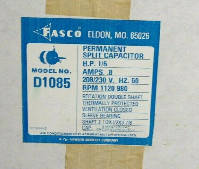 MOTORE ELETTRICO FASCO D1085 208-230V 1/6 Cv.8A 7176-2907 1120 Giri 980 ...