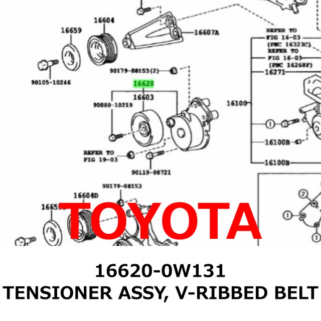 TOYOTA GENUINE V-RIBBED Belt Tensioner 16620-46070 Lexus Is300 Supra ...