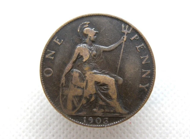 1903 - KING EDWARD VII - ONE PENNY BRONZE COIN - Good Grade British ...