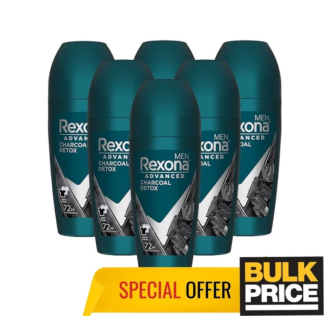 REXONA HOMMES FRAIS Charbon Détox Roll-On Déodorant Anti-tache 6-pack ...