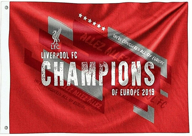 LIVERPOOL FC LARGE MAST FLAG (5ft x 3ft) CHAMPIONS of EUROPE FOOTBALL ...