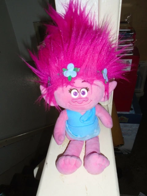 DREAMWORKS TROLLS POPPY Doll Pink Hair Blue Dress Stuffed Plush Soft ...