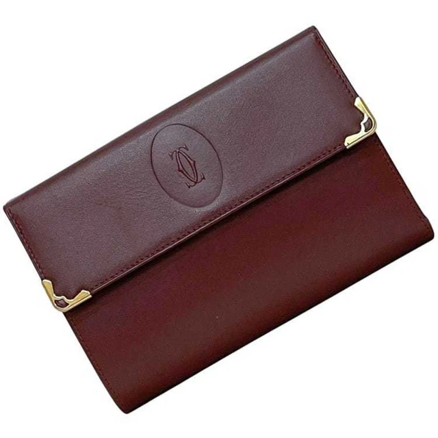 CARTIER TRI-FOLD WALLET ec-24342 Bordeaux Must Leather Wine Red Men's ...