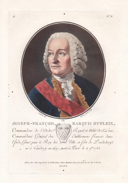 JOSEPH FRANÇOIS DUPLEIX Français India Gouverneur Portrait Schabkunst ...