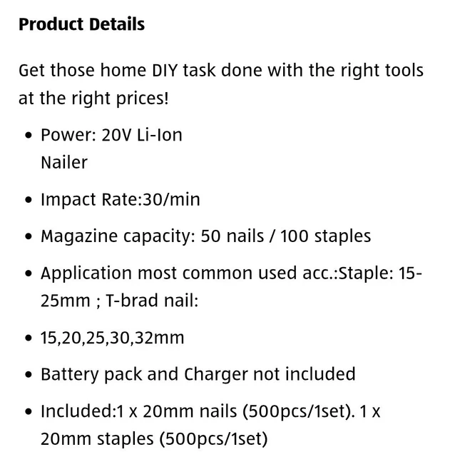 FERREX CORDLESS 20V Nail Gun *2025 Model* Activ Energy Battery Not ...