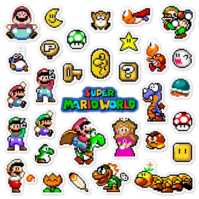 SUPER MARIO WORLD Stickers SMW Super Nintendo SNES Pixel Art 32 Sticker ...