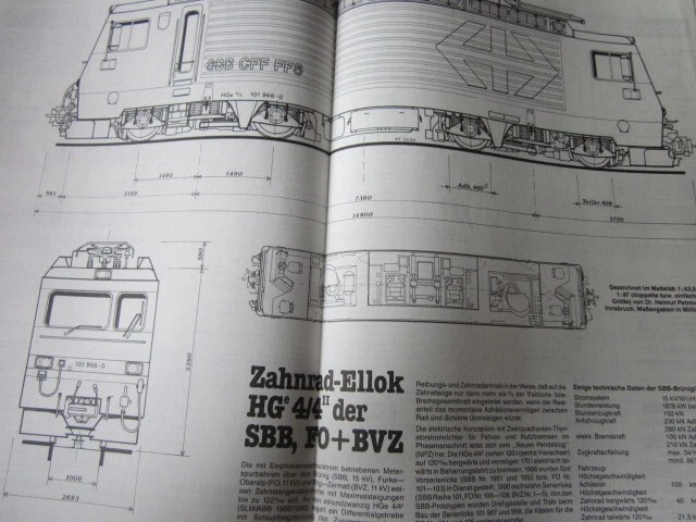 EISENBAHN MAGAZIN RISSZEICHNUNG Großformat R 38 Zahnrad ELok HG e 4/4 ...