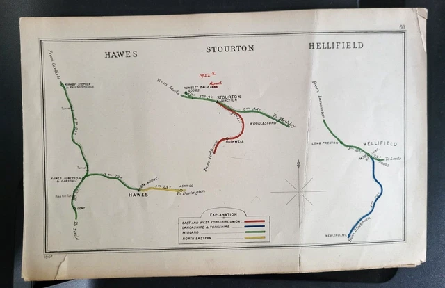 RAILWAY CLEARING HOUSE Junction Diagram Map.No 69 HAWES, STOURTON ...