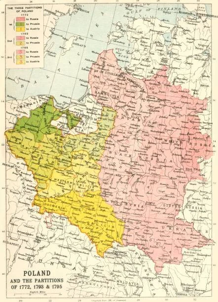 POLAND AND THE Partitions of 1772, 1793 & 1795', Map showing how t ...