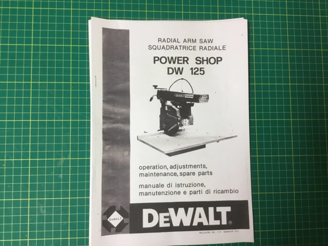 DEWALT DW125 POWERSHOP Manuals ~ 24 Pages ~ Operation Adjustment Etc ...