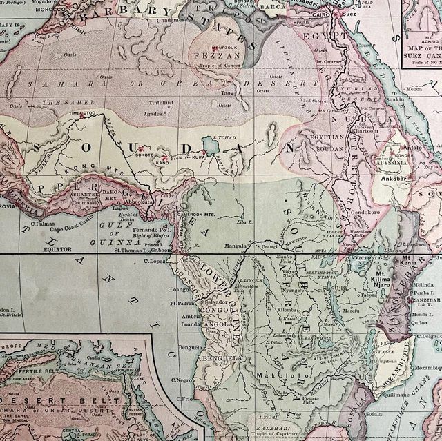 1879 POLITICAL MAP Of Africa Victorian Atlas Harpers Geography 1st ...