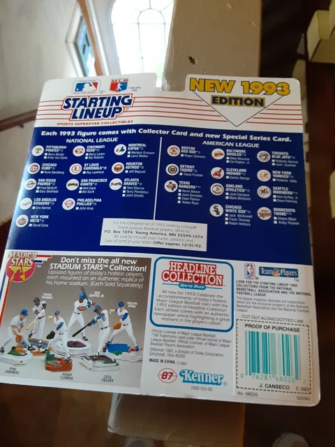 1993 KENNER STARTING Lineup Jose Canseco SLU Oakland Athletics Texas ...