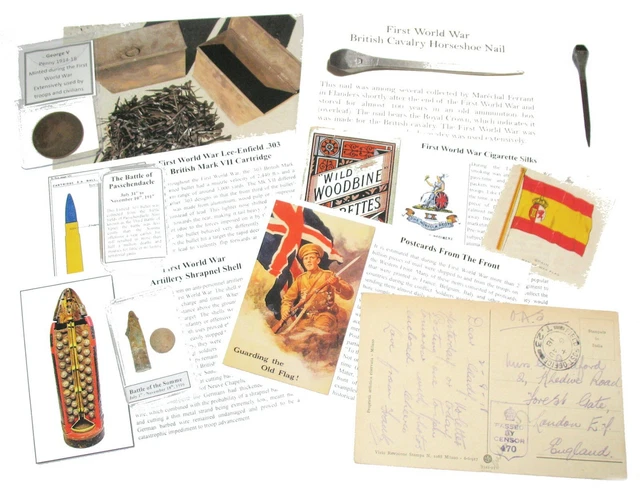 WORLD WAR 1 WWI trenches relics collection shrapnel cavalry nail silks ...