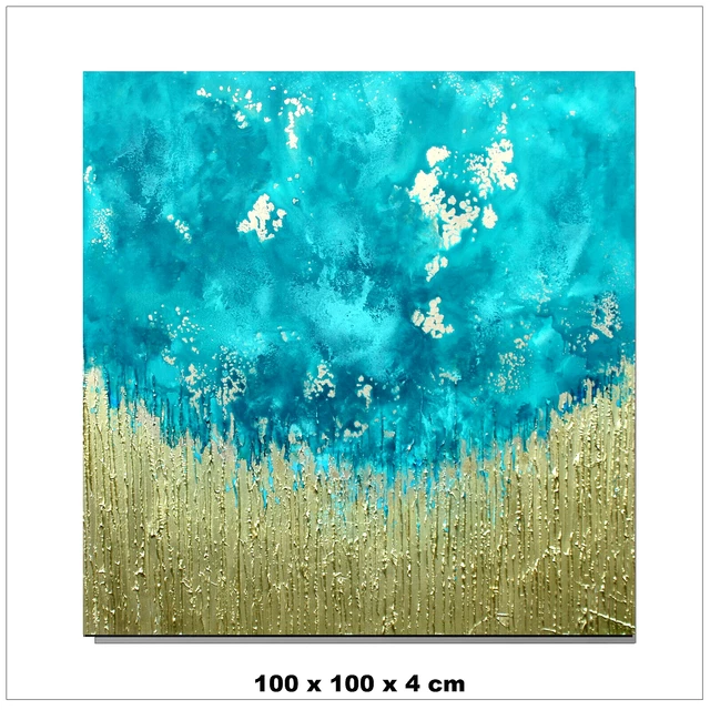 GEMÄLDE XXL ABSTRAKT MALEREI Kunst ACRYL Original Unikat 100 x 100 x 4 cm GOLD EUR 229,00 ...