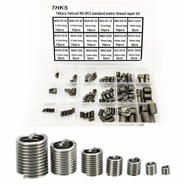 140PCS METRIC M3-M12 Stripped Threads Helicoil Repair Inserts Tools ...