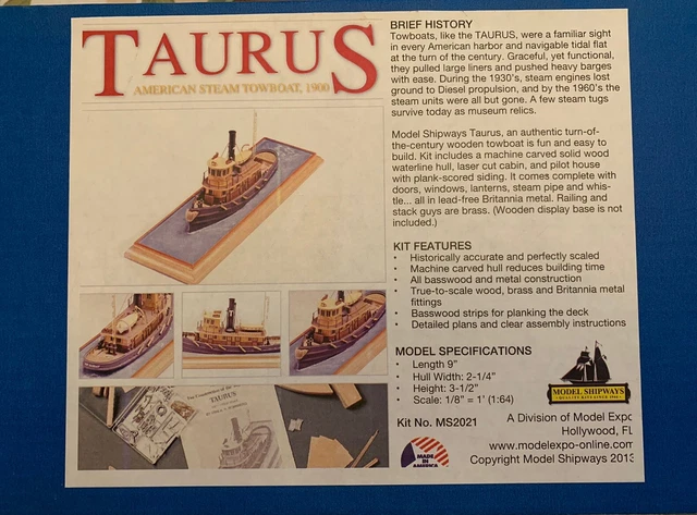 MODEL SHIPWAYS TAURUS American Steam Towboat Wood Model Ship Kit 1:64 ...