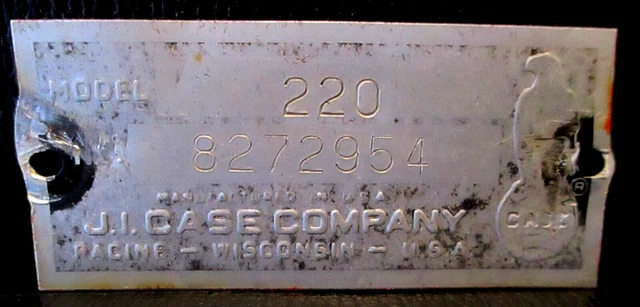 JI CASE 220 Hay Baler Implement Serial Number Plate ID Tag Emblem Sign ...