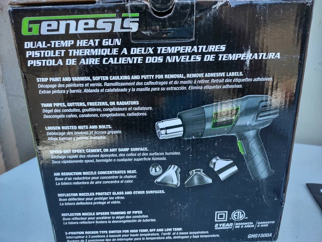 GENESIS GHG1500A DUAL-TEMPERATURE Heat Gun Kit 12.5Amp/120V/1500W $28. ...