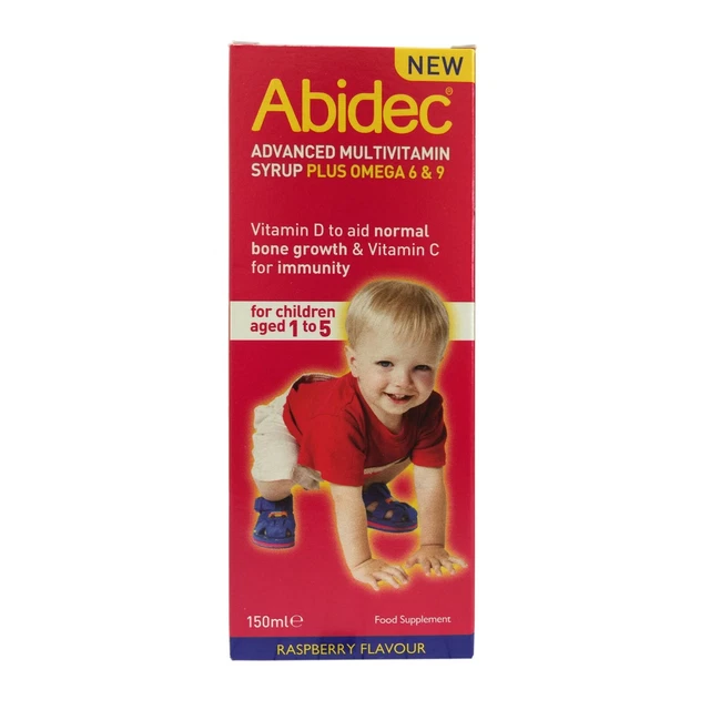 ABIDEC ADVANCED MULTIVITAMIN Syrup Plus Omega 6 & 9 Rasberry Flavour ...