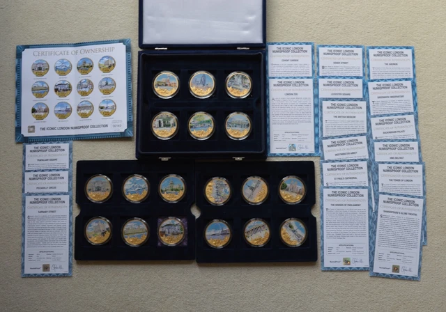LONDON ICONIC NUMISPROOF 18 Medal 24 Ct Gold Plated Collection EUR 152 ...