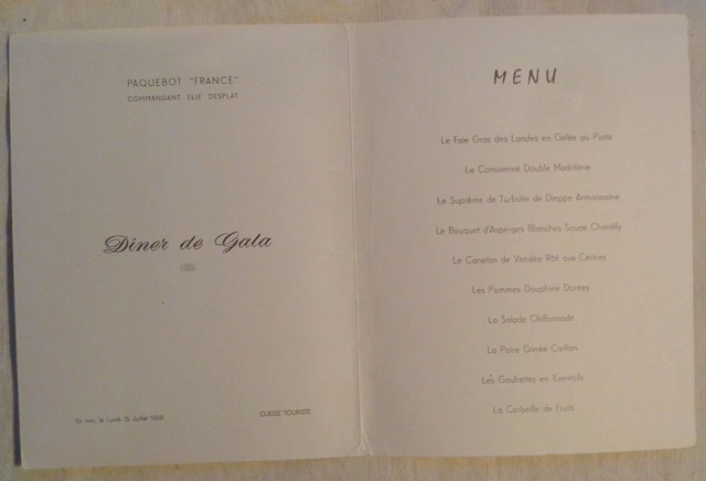 1968 SS FRANCE gala dinner menu French Art cover Jacques Rigaud CGT ...