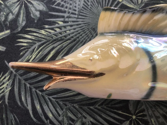 VINTAGE ANTIQUE PATES Pottery Ceramic Swordfish Marlin Bowl Deco Mid ...