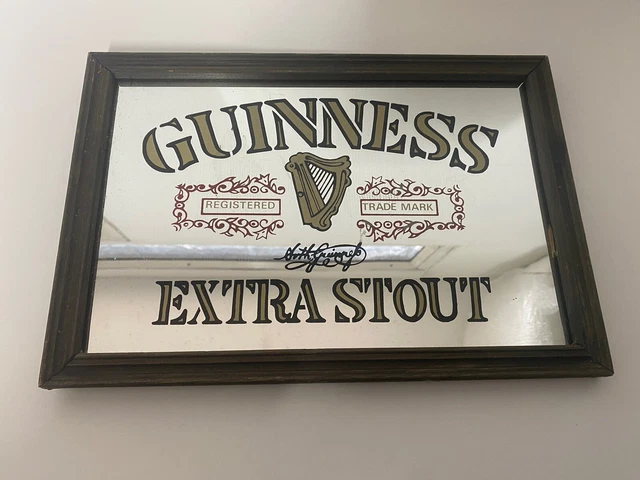 VINTAGE GUINNESS EXTRA Stout Mirror Man Cave Home Bar Pub Read ...