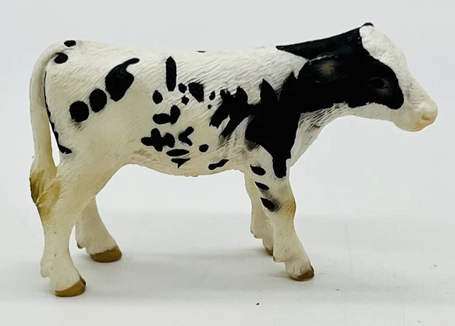 SCHLEICH HOLSTEIN CALF Baby Cow Farm Animal Figure Retired Black White ...