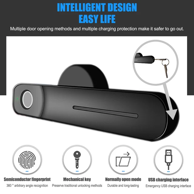 SAFE FINGERPRINT INTERNAL Door Lock Biometric Smart Door Handle w/ 2 ...