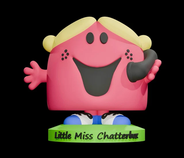UNPAINTED MR MEN Little Miss Chatterbox 3D Printed Model Kit 4" Tall (1 ...