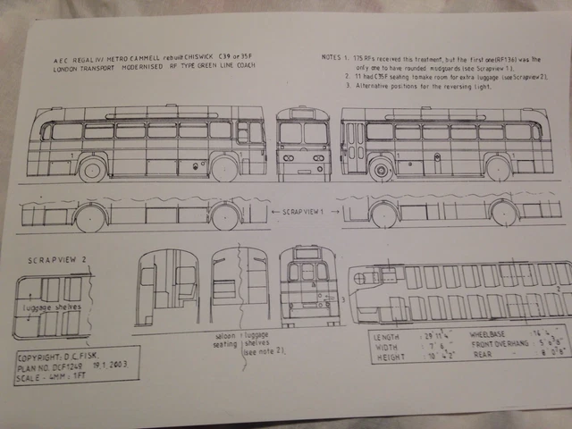 MODEL BUS PLAN Drawings London Transport Aec Regal Rf Type £10.79 ...