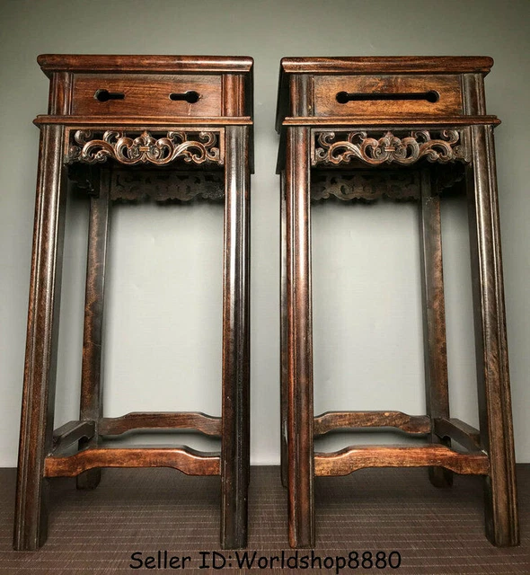 21.4& ANTIQUE OLD Chinese Huanghuali Wood Inlay Shell Dynasty Flower ...
