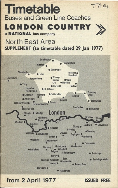 LONDON COUNTRY BUSES & Green Line Coaches Timetables Ne Area - Jan 1977 ...