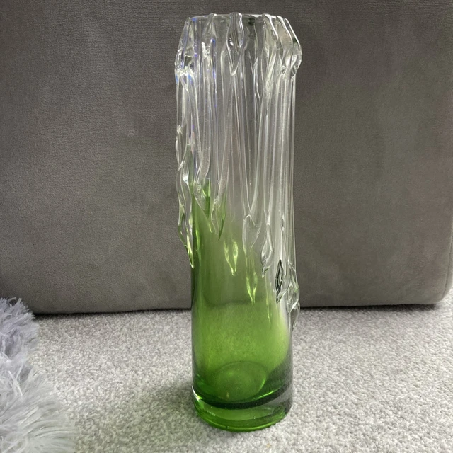 VINTAGE DRIP CLEAR/GREEN Murano-Style Art Glass Vase Large 12inch £70. ...