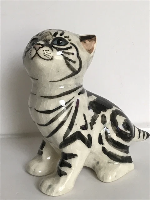 VINTAGE STUDIO SIX Fulham Pottery Seneshall hand painted Taby cat.6”x5 ...
