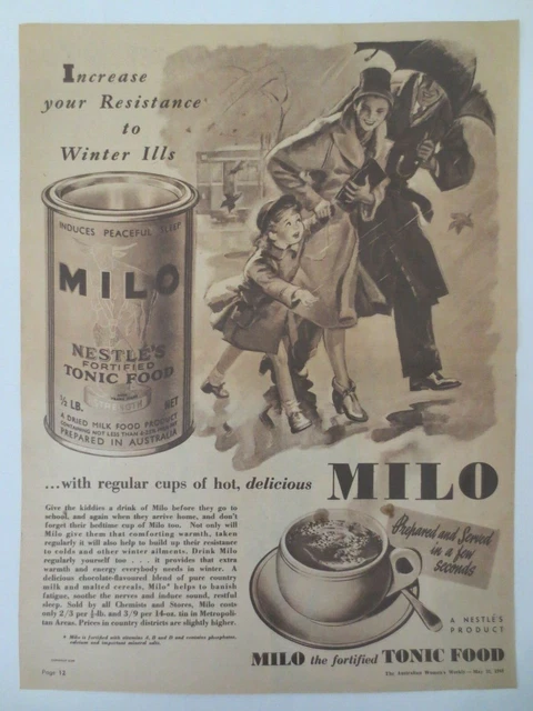 VINTAGE AUSTRALIAN ADVERTISING 1947 ad NESTLE'S MILO TONIC FOOD nurse ...