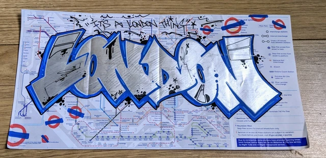 ORIGINAL GRAFFITI STREET art London Tube underground Map hand painted ...