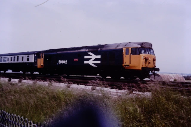 1980S BRITISH RAIL BR Diesel Electric Loco 50 042 Railway Slide Ref 168 ...