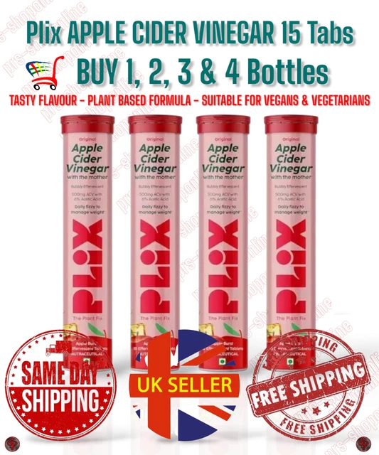 PLIX APPLE Cider Vinegar 15 Effervescent Tabs for weight Loss - *UK ...