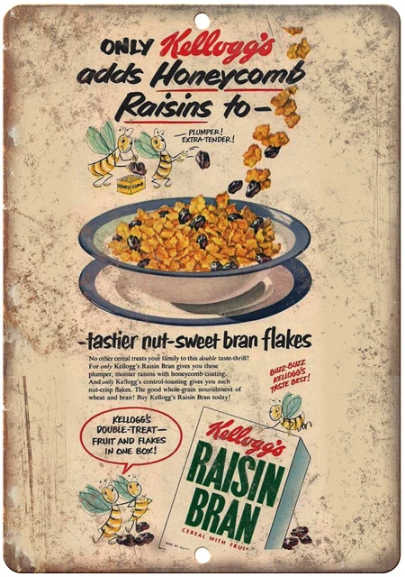 PANNEAU MÉTALLIQUE DE reproduction Kelloggs Raisin Bran Vintage Ad 10 ...