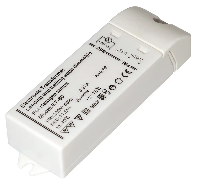 ELEKTRONISCHER HALOGEN-TRAFO 230V auf 12V, 20-60W dimmbar Lampen SlimLine LT2 EUR 10,99 ...