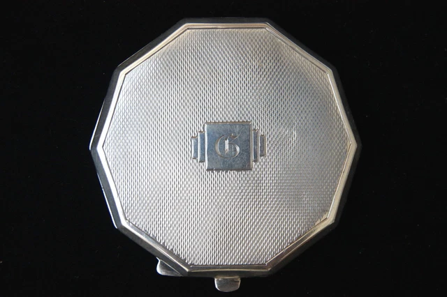 ANTIQUE POWDER COMPACT Solid Silver Hallmarked Engine Turned Birmingham ...