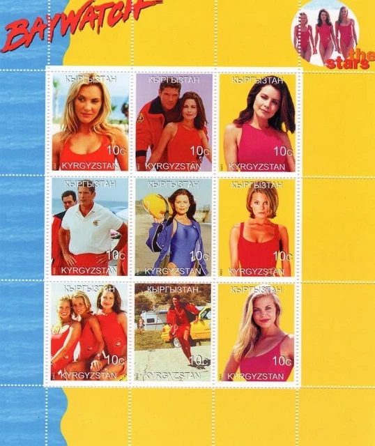 BAYWATCH S/S 9 stamps; Carmen Electra; Nicole Eggert; MNH; Turkmenistan ...