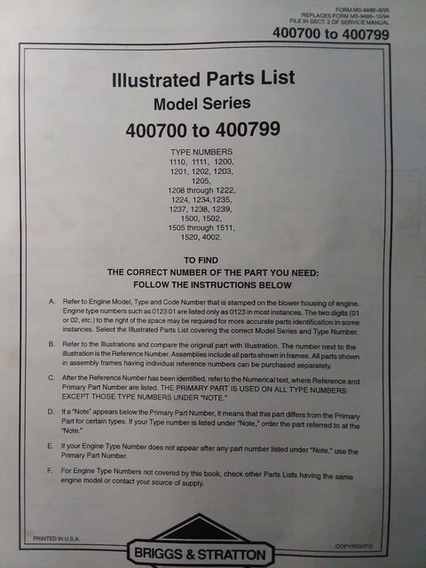 BRIGGS STRATTON 14 CV doppio motore verticale Opp 400700 a 400799 ...