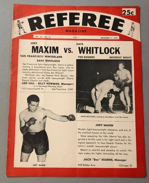 VINTAGE 1950 REFEREE Magazine Boxing Wrestling Joey Maxim vs Dave ...
