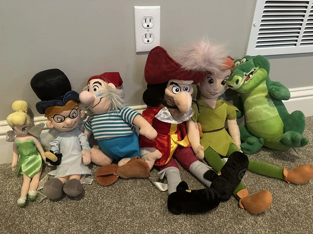DISNEY STORE PLUSHES Peter Pan Smee, Crock, Captain Hook, John, Tinker ...